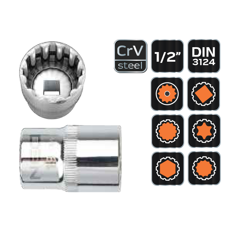 Spline Socket 1/2, Spherical Shape Fits To Bolt Heads: Hexagonal ...