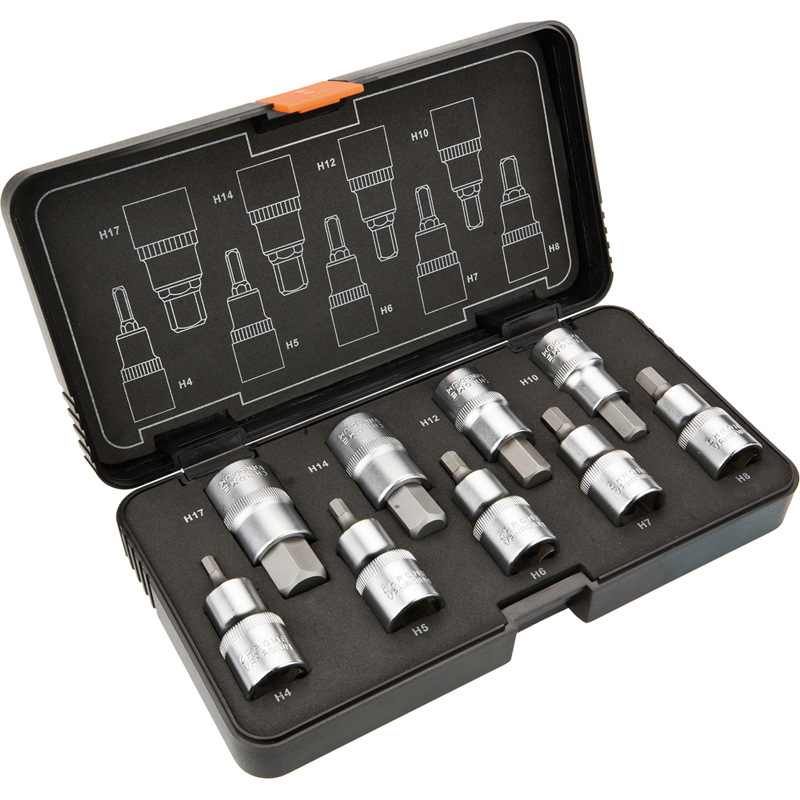Hexagonal Driver Bits On Socket 55 Mm, Set Of 9 Pcs, 1/2", Crv Steel ...
