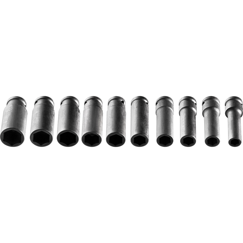 Long Hexagonal Impact Sockets, 1/2 In; 10 Pcs In Set, 10, 12, 13, 14 ...